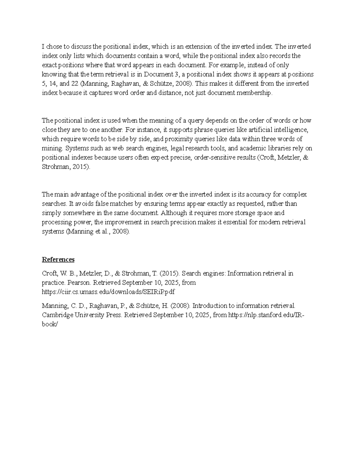 Discussion 01: Understanding Positional Index vs. Inverted Index - Studocu