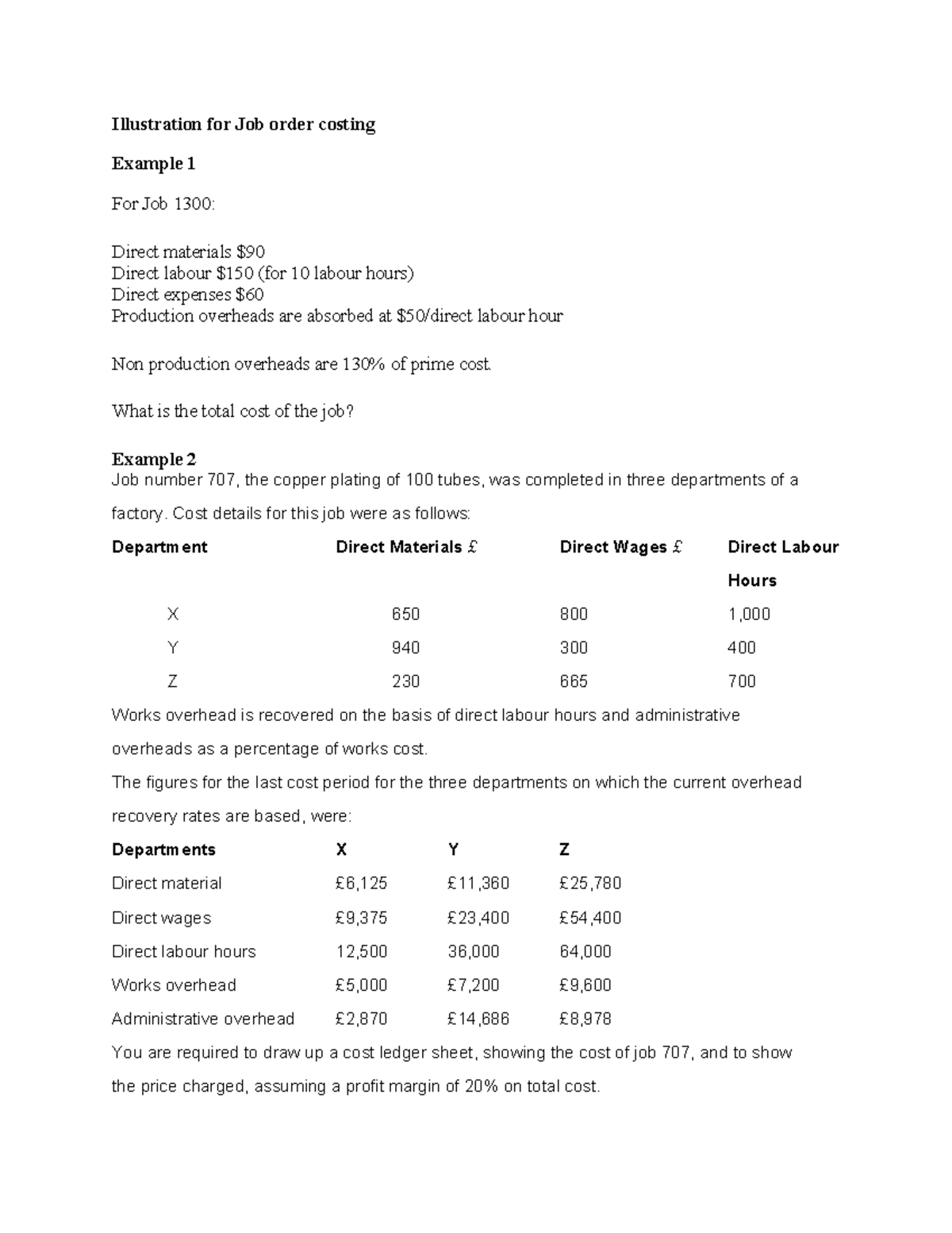 Job, Batch & Process Costing Examples for ACC 101 - Studocu