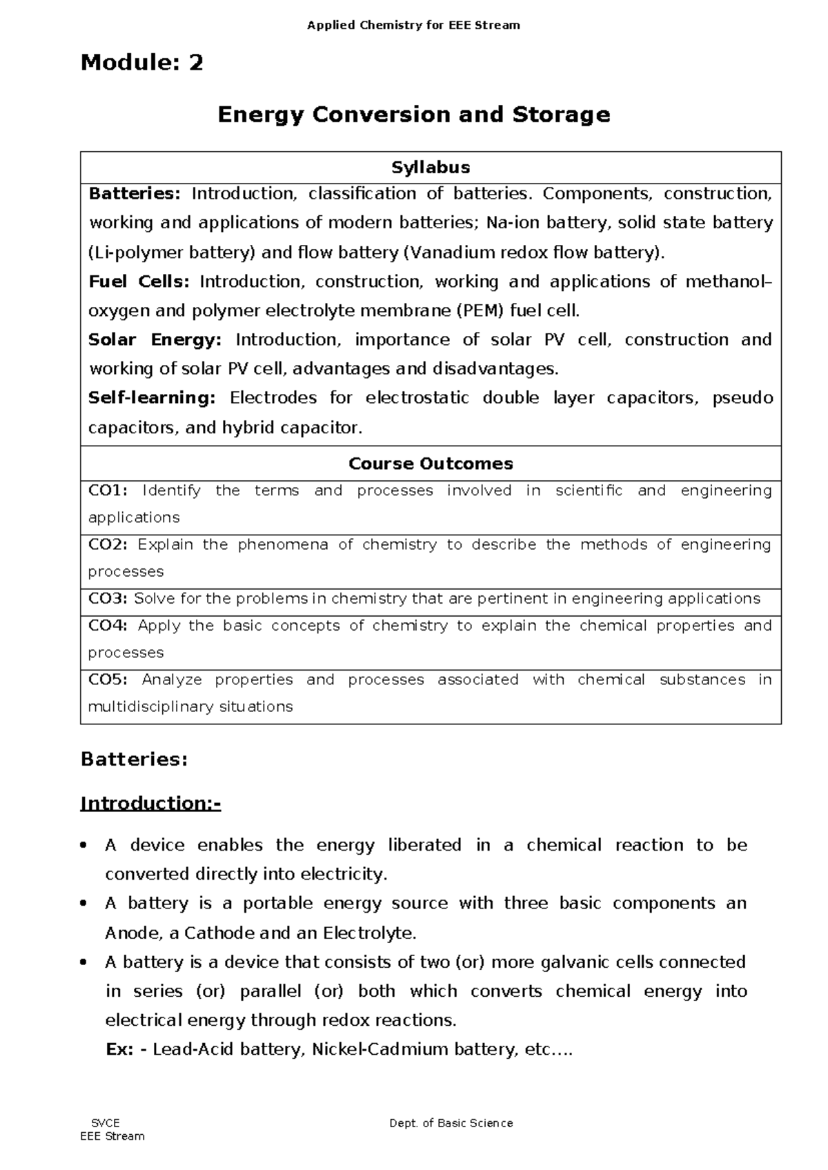 Module 2: Energy Conversion & Storage - Batteries, Fuel Cells, & Solar ...
