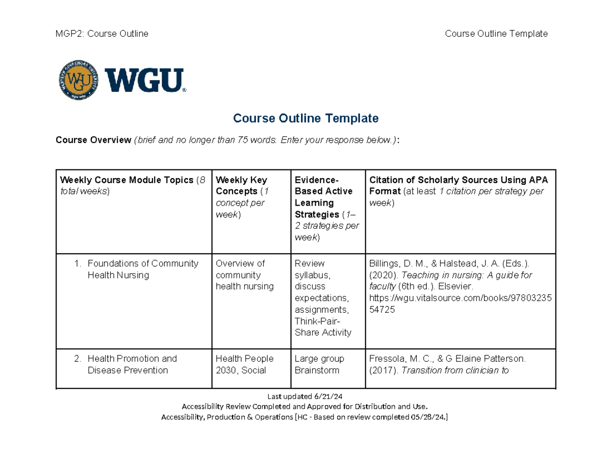 Course Outline - Enter your response below.): Weekly Course Module ...