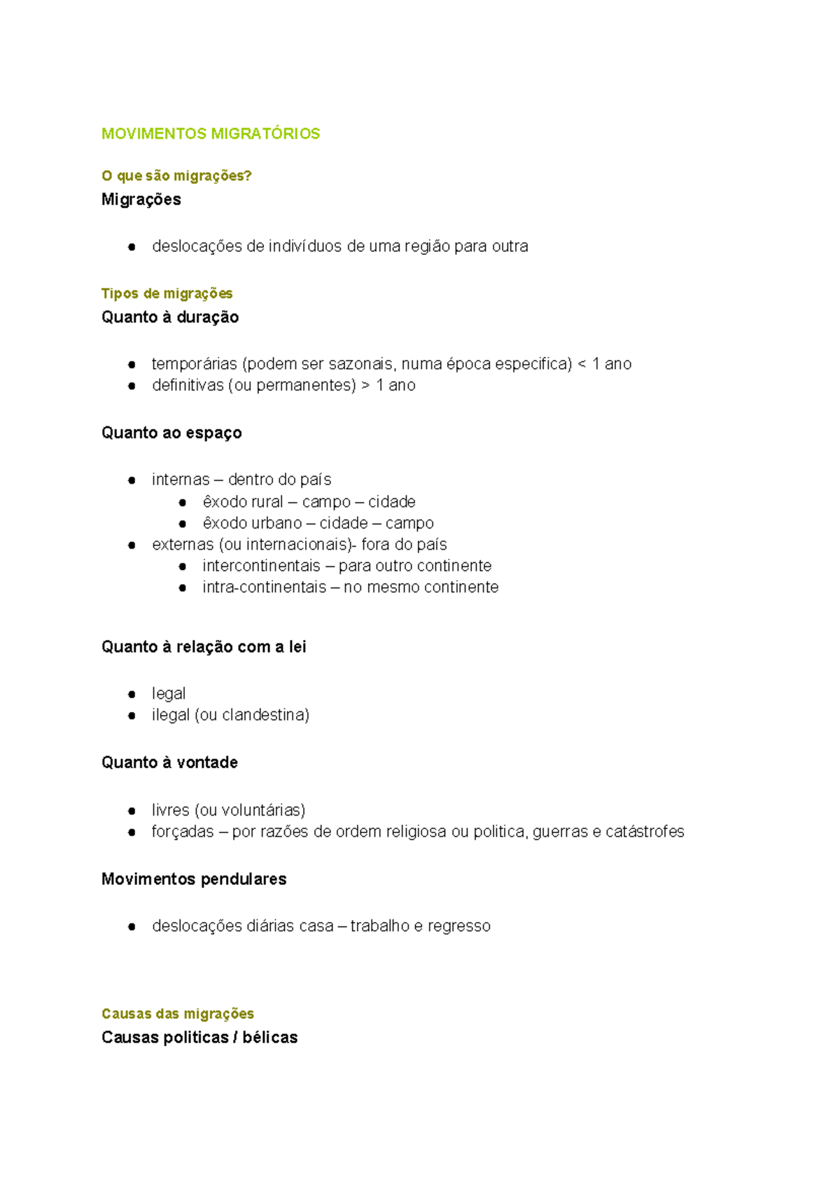Resumo de Geografia: Migrações - Tipos, Causas e Efeitos - Studocu