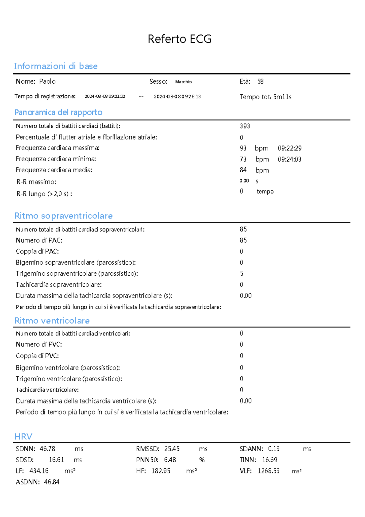 Referto ECG e HRV di Paolo - Corso DUO EK 0157 - Studocu
