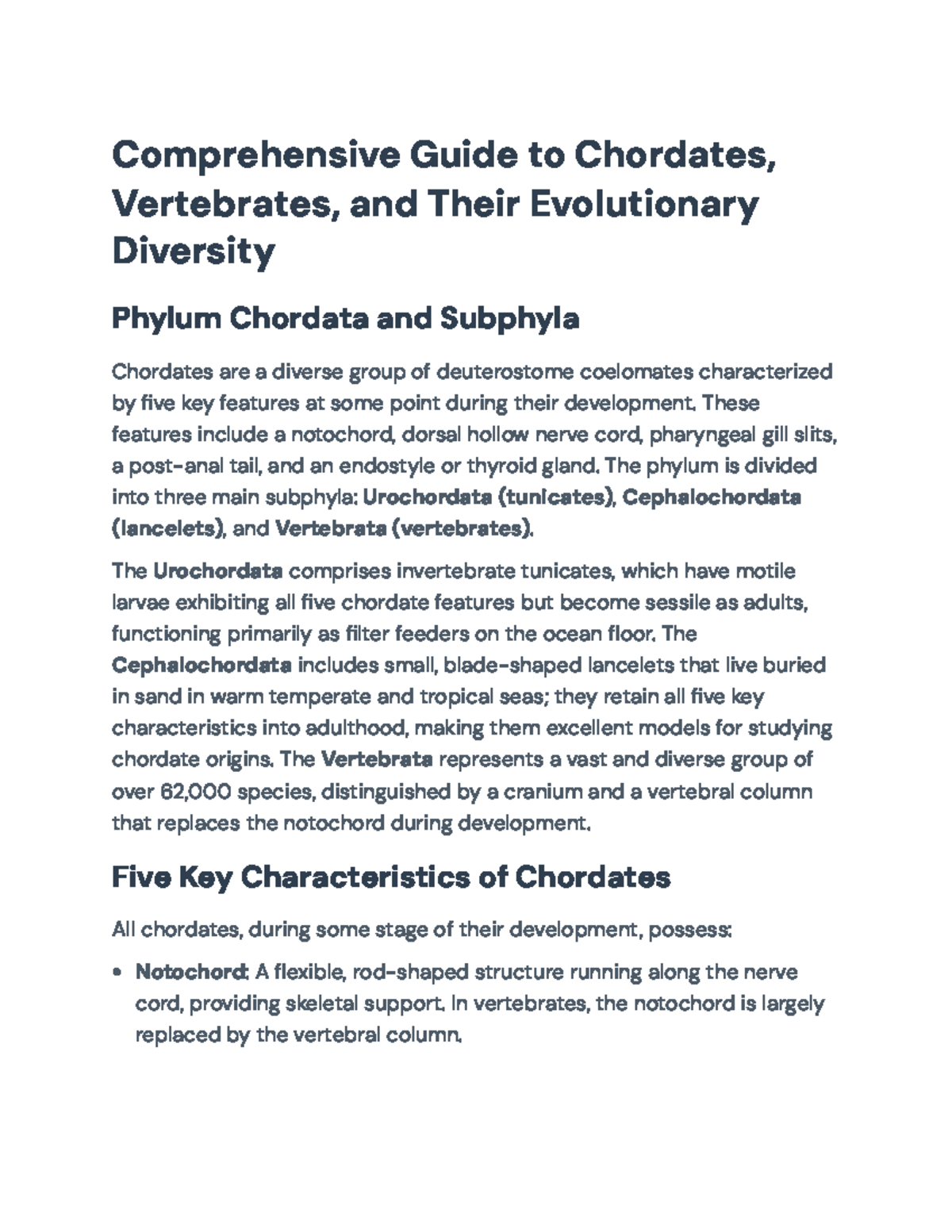 Comprehensive Guide to Chordates & Vertebrate Evolution (Bio 101) - Studocu