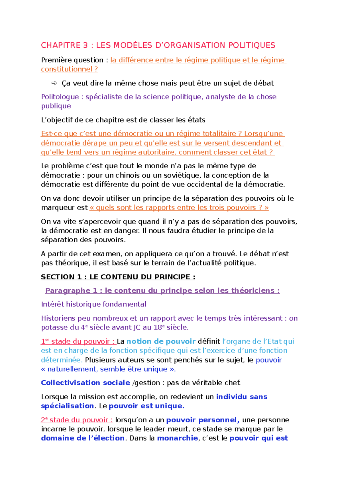 Chapitre 3 : Les Modèles Politiques - Droit Constitutionnel L1 - Studocu