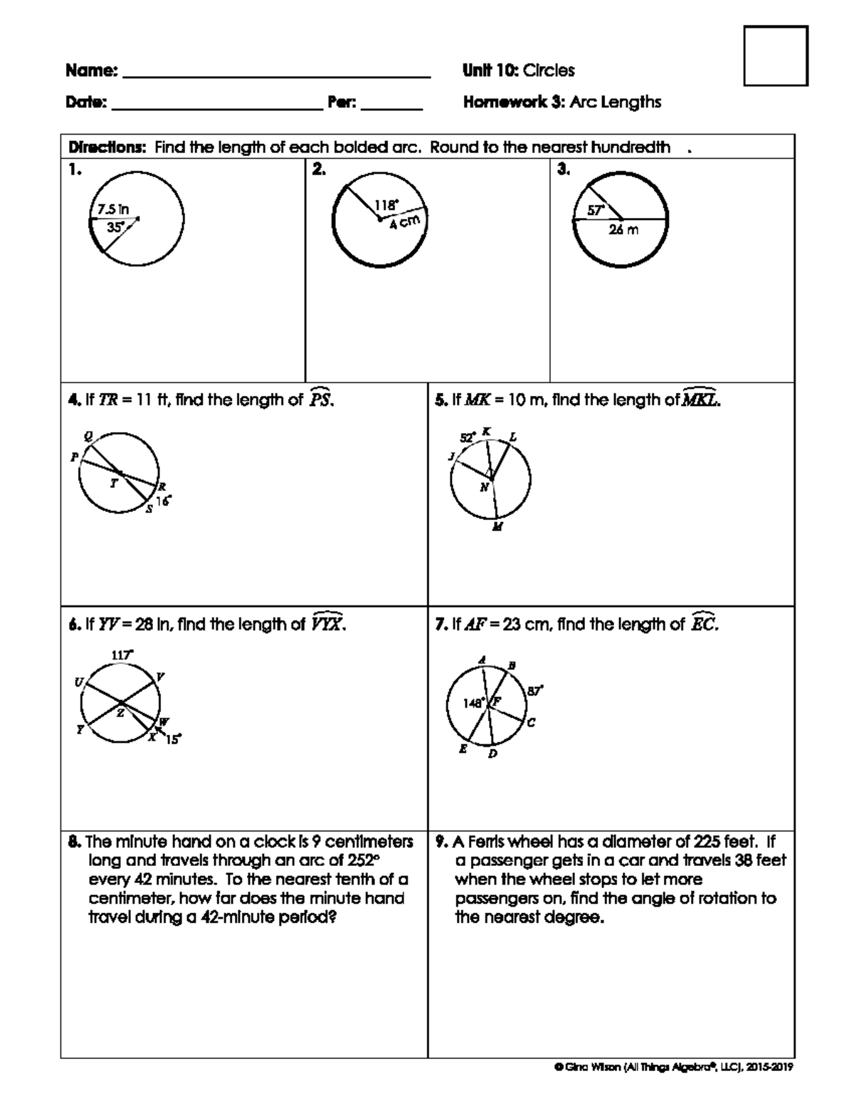 Homework 3: Arc Lengths - Unit 10 Circles & Geometry Concepts - Studocu