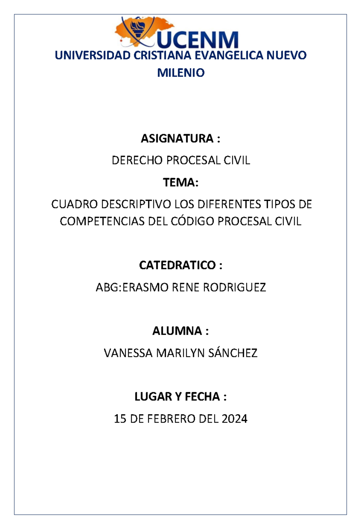Cuadro Descriptivo: Tipos de Competencias del Código Proc. Civil - Studocu