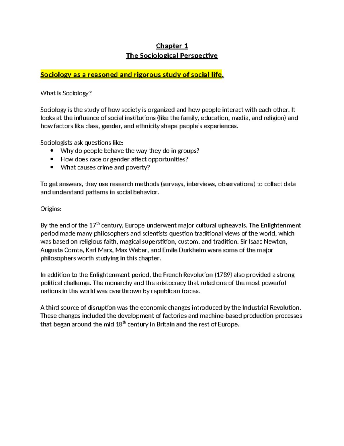 Sociology 101: Chapter 1 - The Sociological Perspective Explained - Studocu