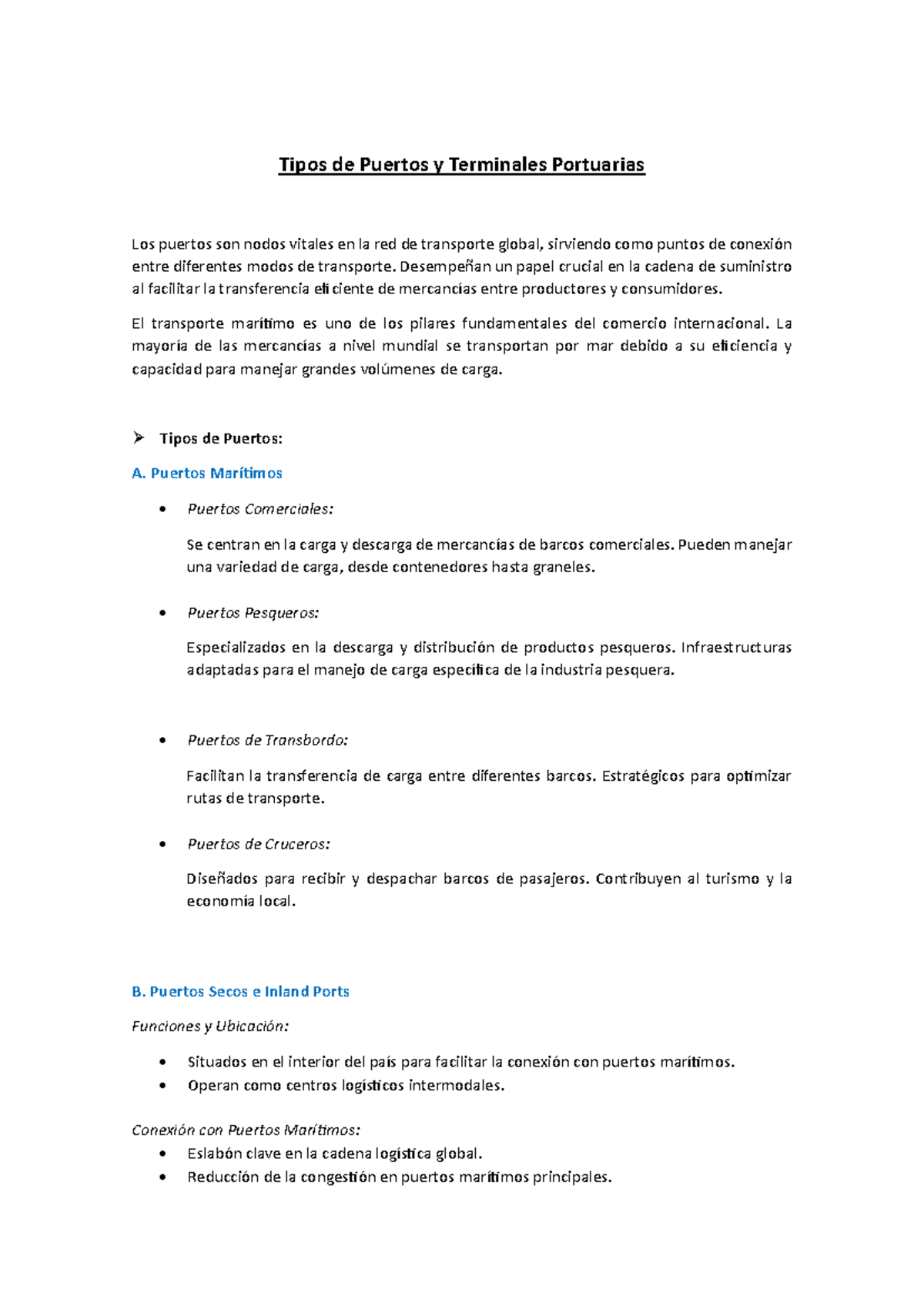 Tipos de Puertos y Terminales Portuarias: Un Análisis Detallado - Studocu