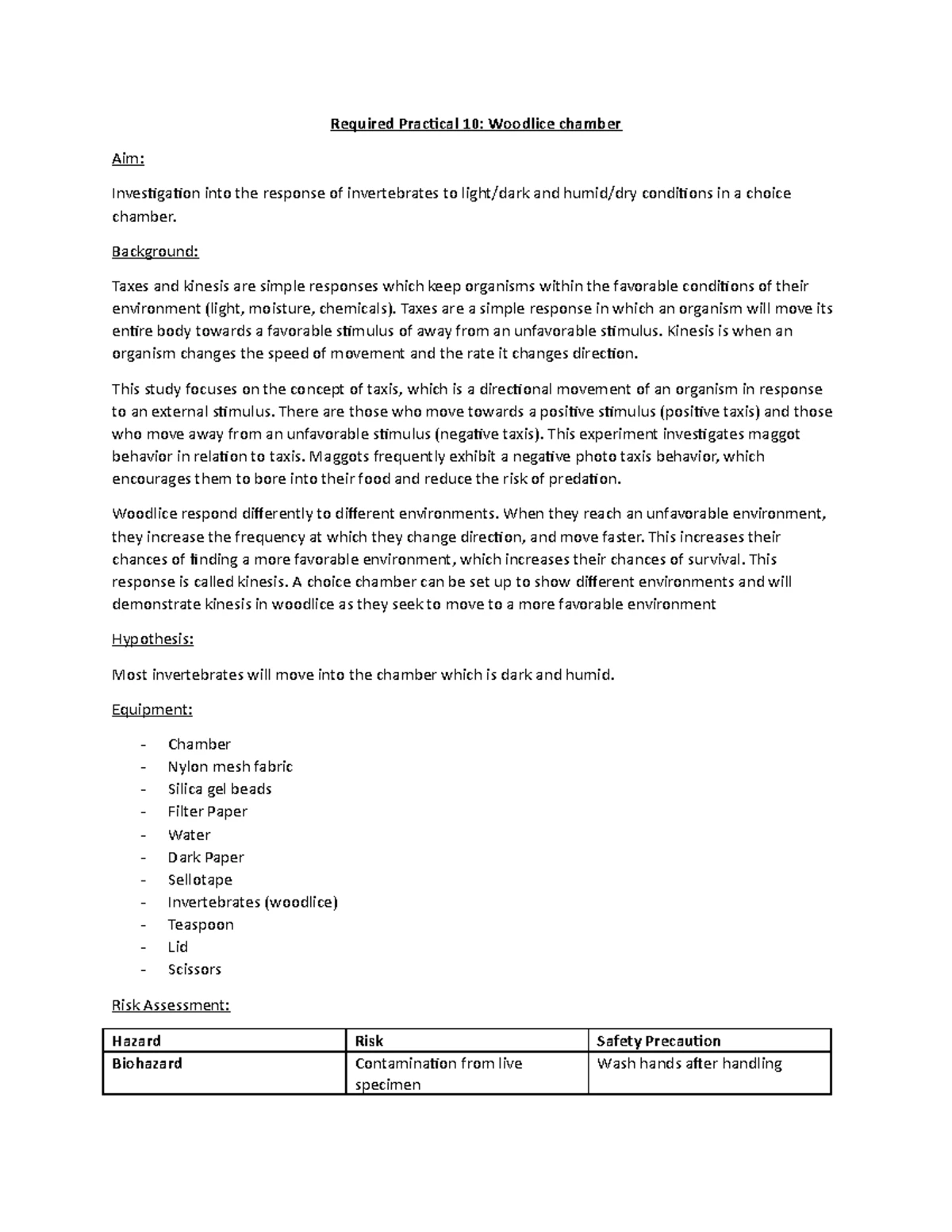 Practicle 9 - Practical write up - Required Practical 9: Yeast ...