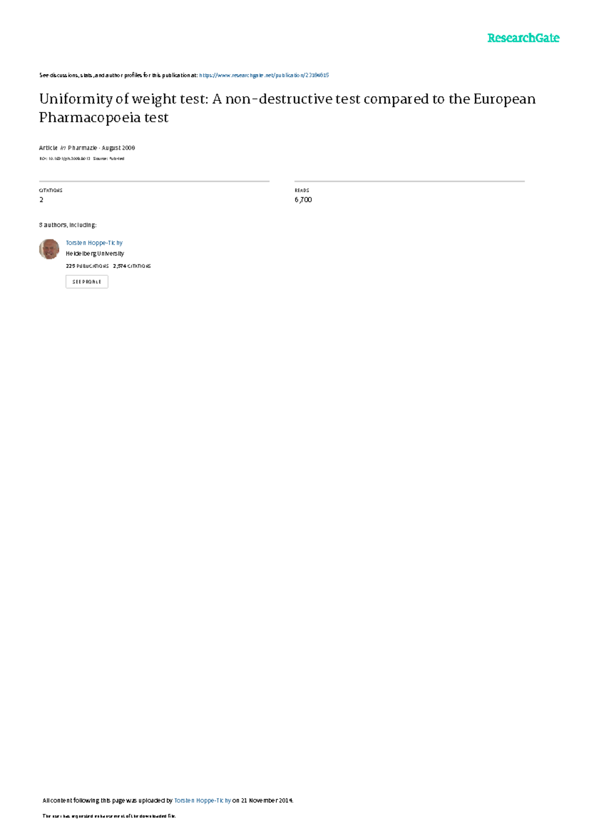 Uniformity of Weight Test: Comparing HD Method to Ph. Eur. Standards ...