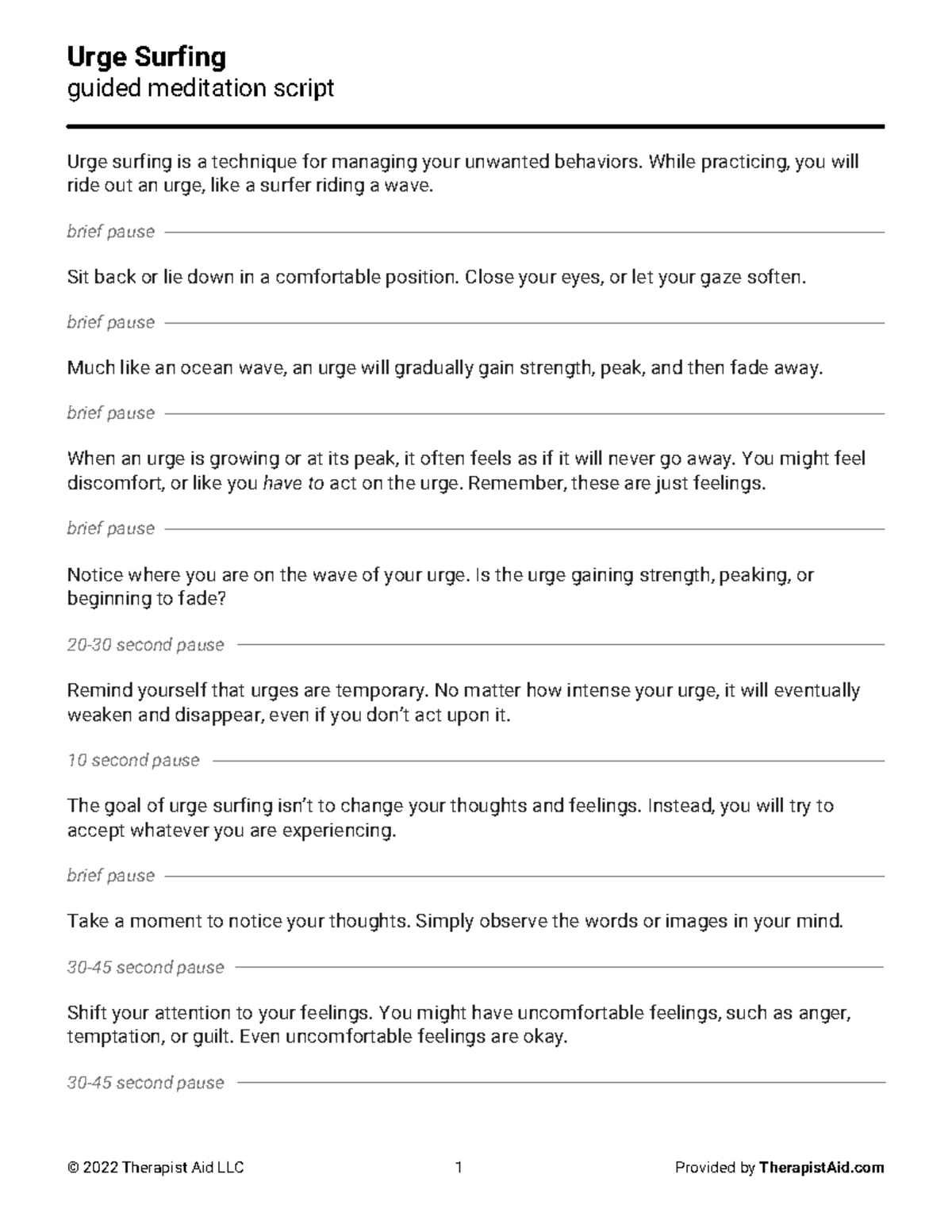 Urge-Surfing Guided Meditation Script for Substance Abuse Management ...