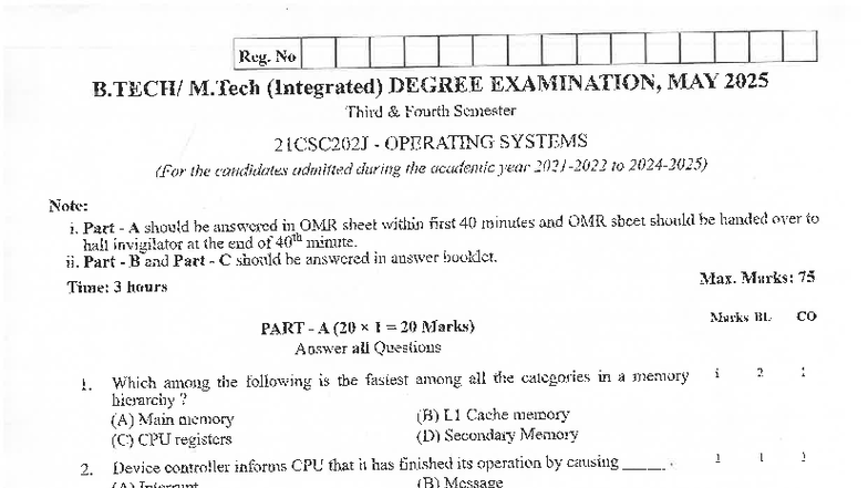 21CSC202J M.Tech Operating Systems Final Exam Notes - May 2025 - Studocu