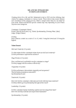 MR AND MS. Intrams 2023 - Script - MR. AND MS INTRAMURALS 2023 SCRIPT Introduction: Emcee 1 ...