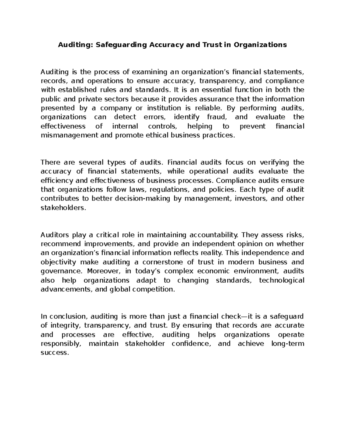 Auditing: Ensuring Accuracy and Trust in Financial Practices - Studocu
