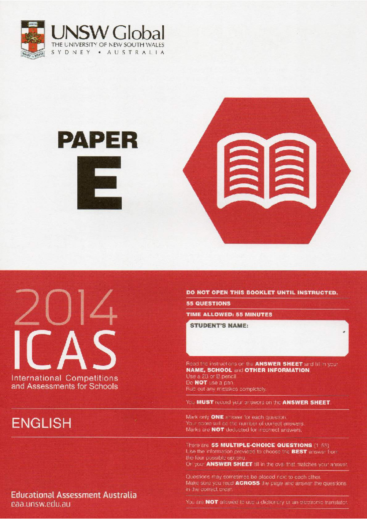 ICAS English Paper E 2014: Complete Questions & Answers Guide - Studocu