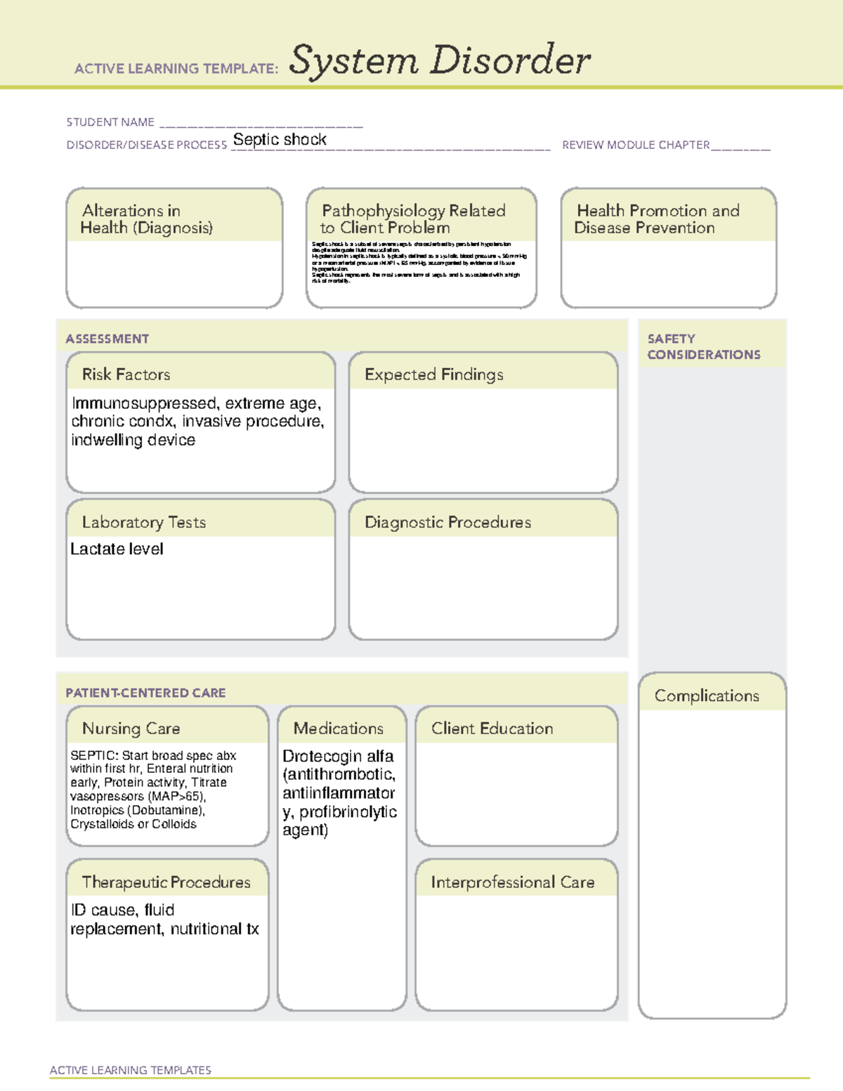 Active learning template: System disorder septic shock review module ...