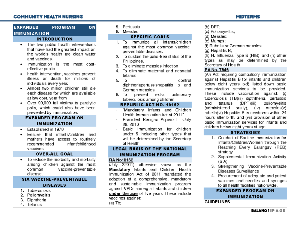 Expanded Immunization Program Overview and Goals (CHN) - Studocu