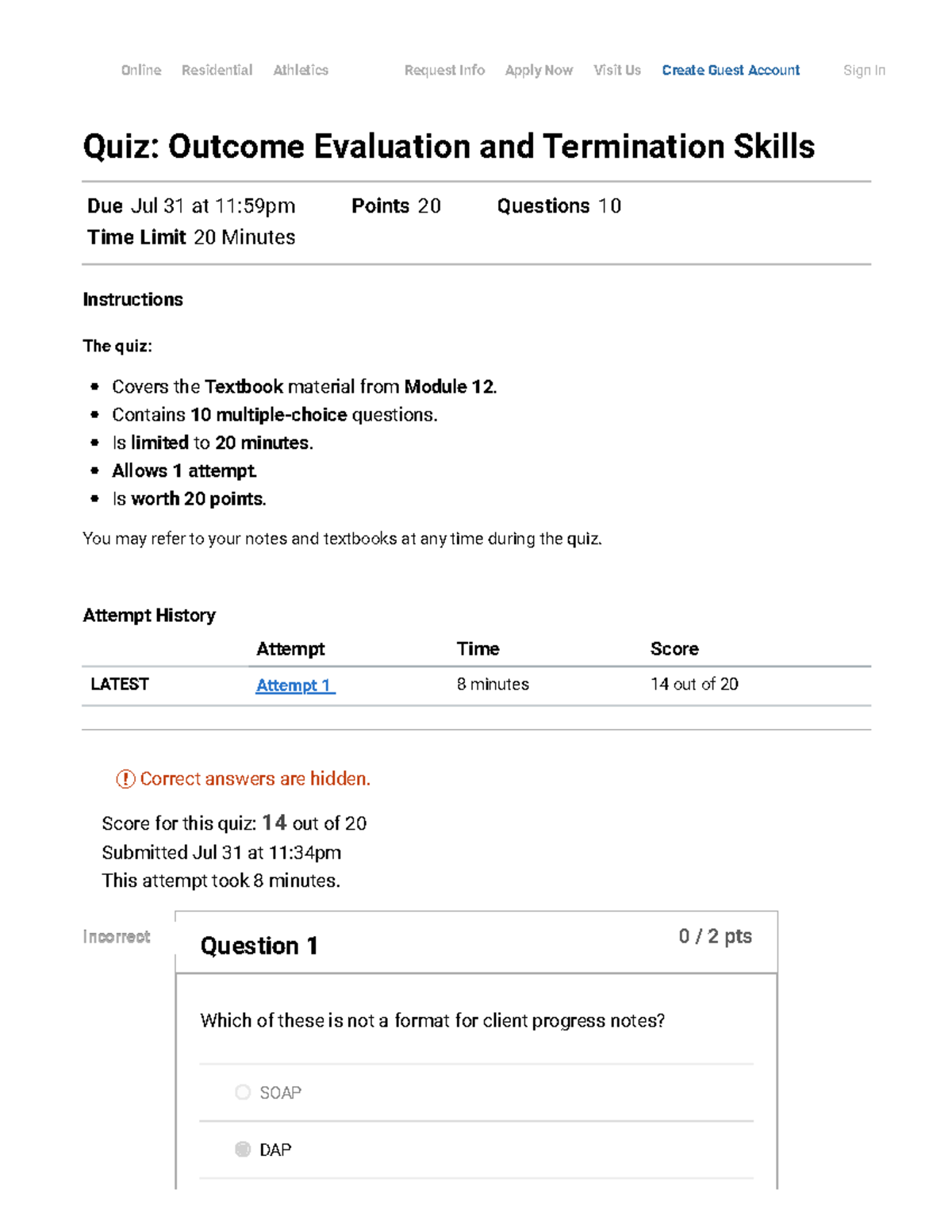 Quiz Evaluation: Outcome and Termination Skills CEFS505, COUC505 - Studocu