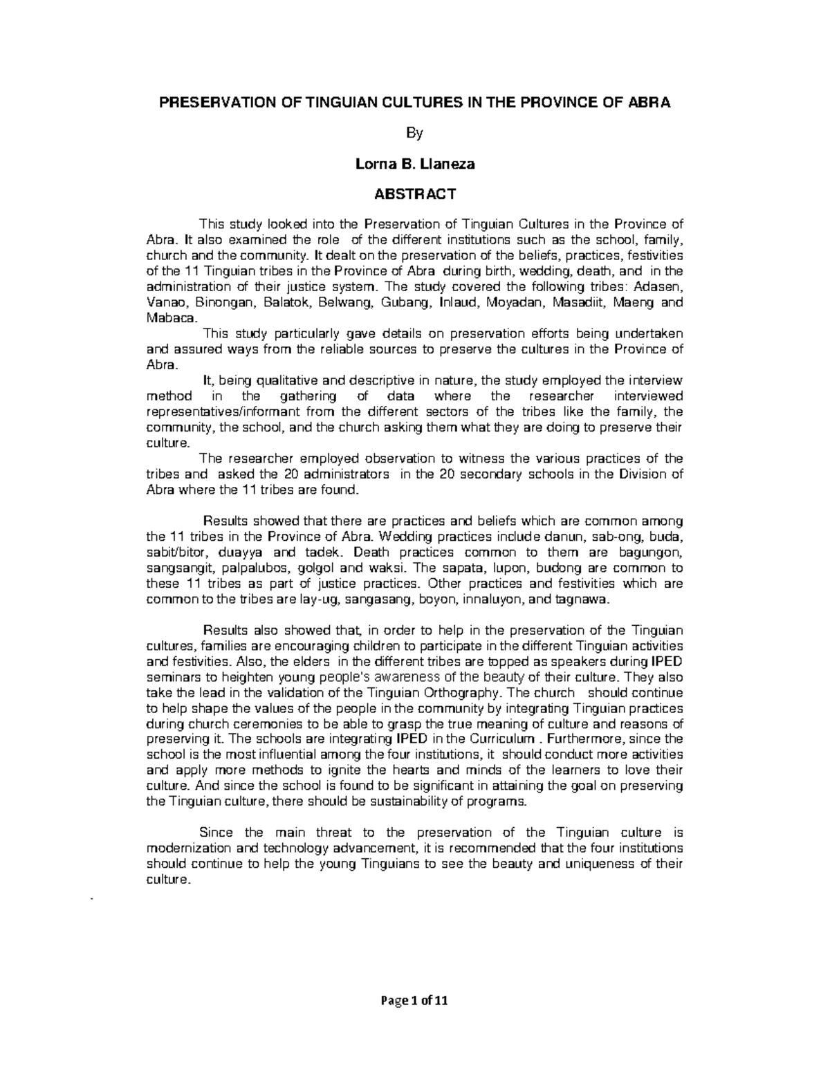 Session 4-7 Preservation of Tinguian Cultures in the Province of Abra ...