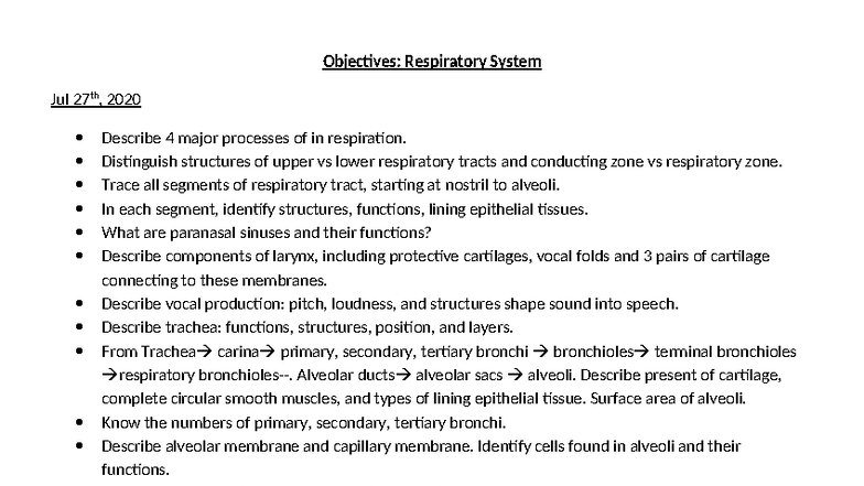 Respiratory System Overview: Key Concepts & Processes (BIO 101) - Studocu
