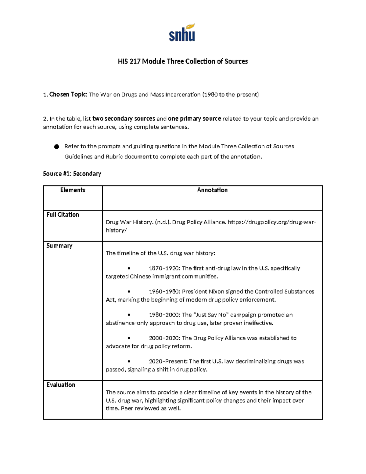 HIS 217 Module Three Sources on The War on Drugs & Mass Incarceration ...