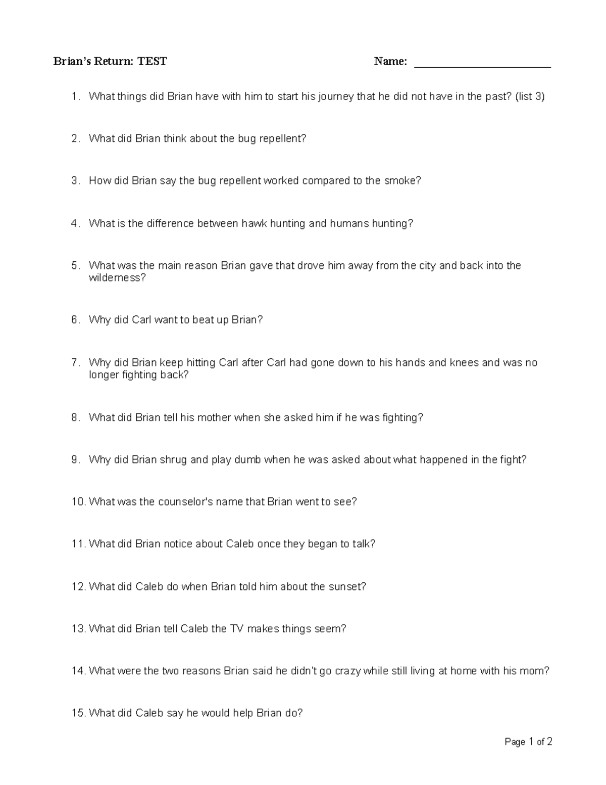 Test - Brian’s Return Analysis Questions - Lit 101 - Studocu