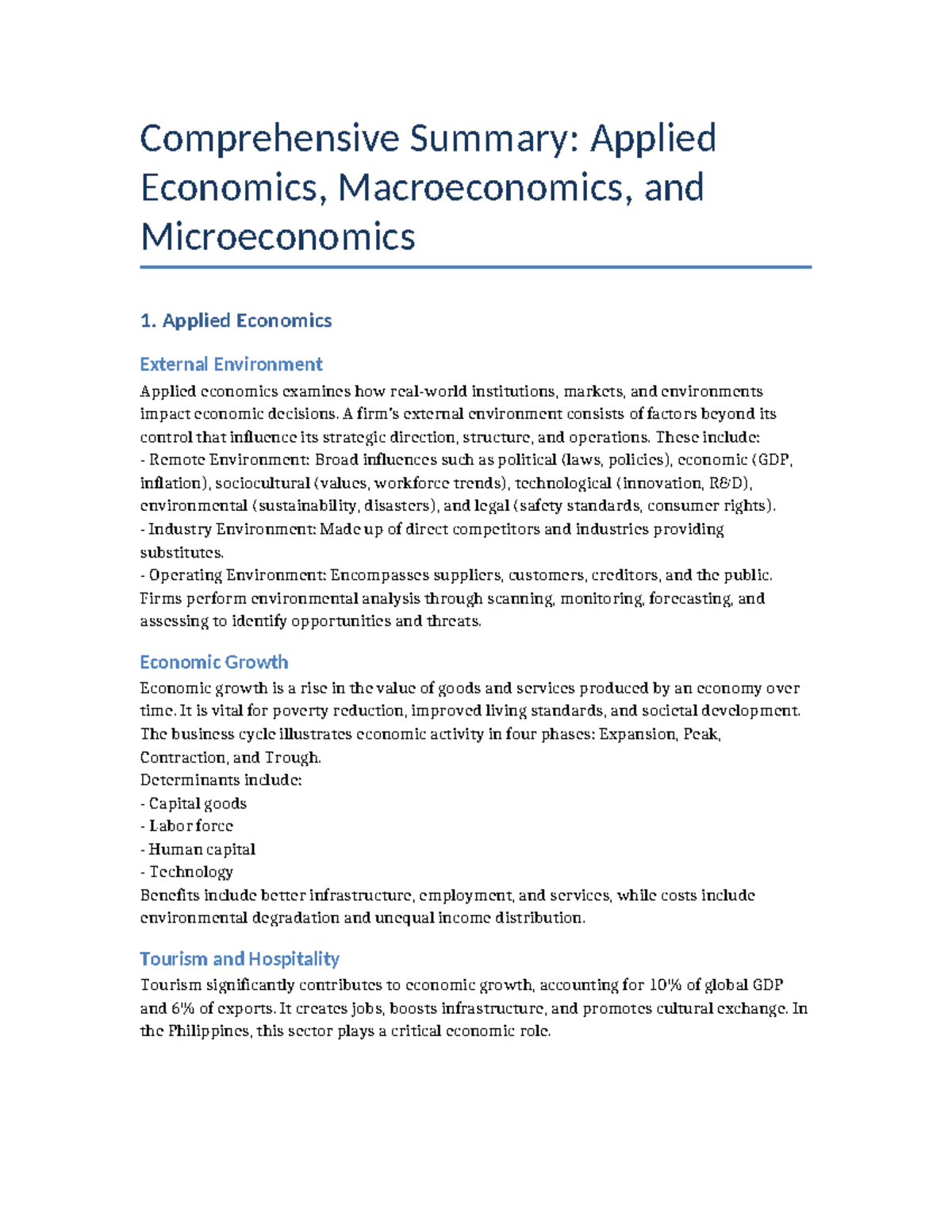 Comprehensive Economics Summary: Applied, Macro, and Micro (ECO101 ...