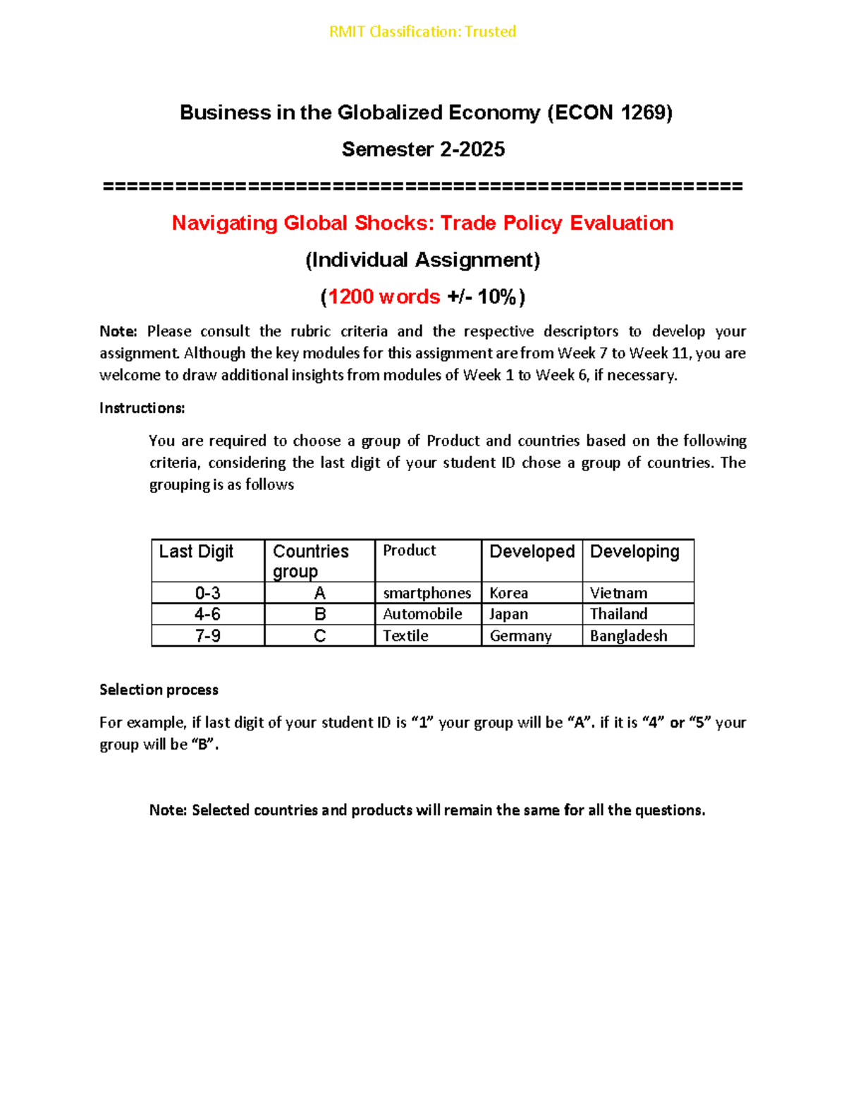 Navigating Global Shocks: Trade Policy Evaluation (ECON 1269 ...