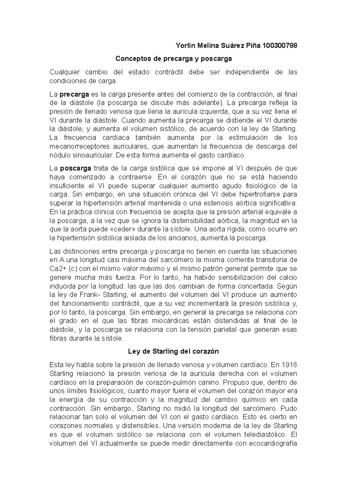 Precarga y poscarga. Leyes y fisiología cardiaca - Yorlin Melina Suárez ...