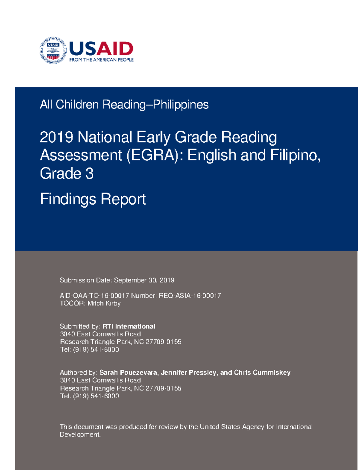 2019 National Early Grade Reading Assessment (EGRA) Findings Report ...