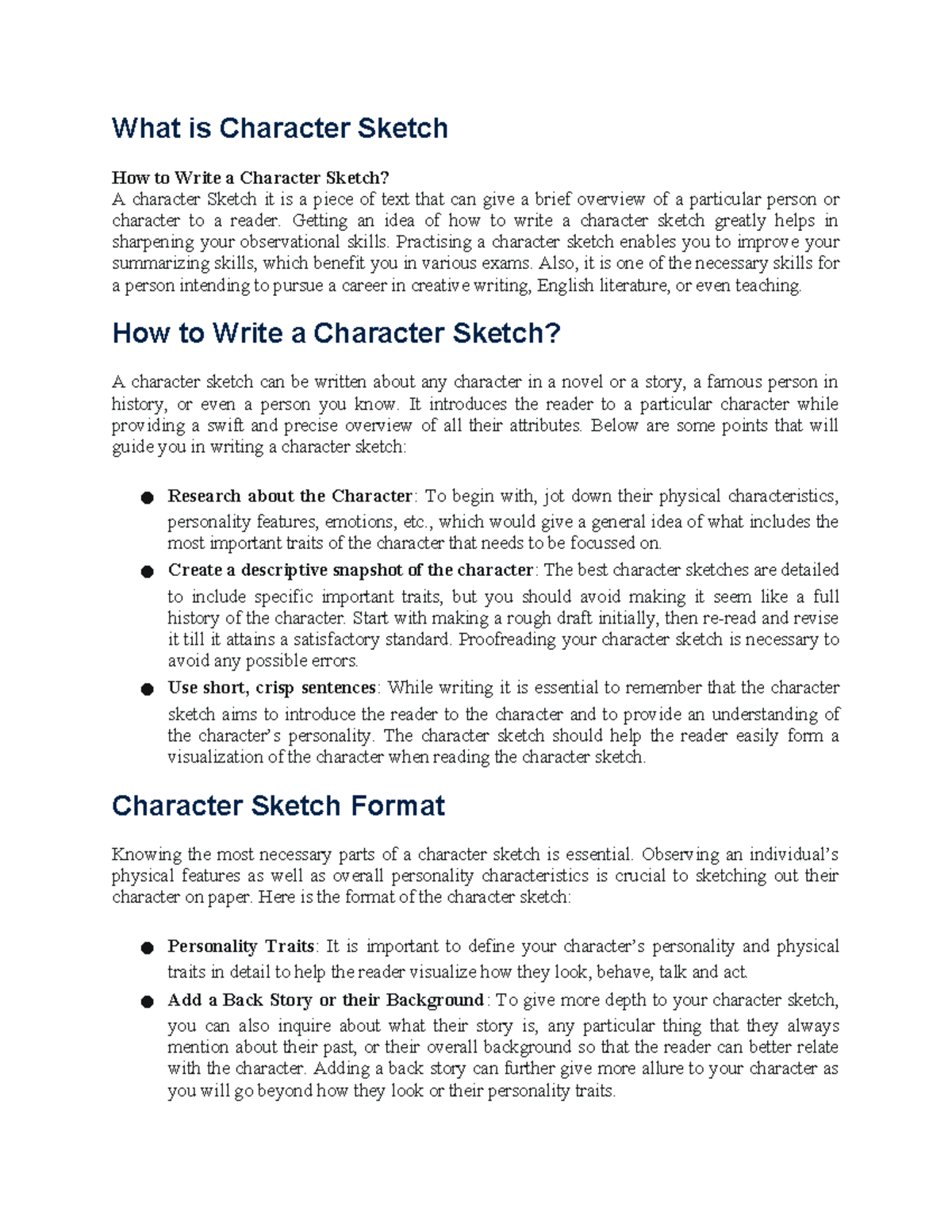 Character Sketch: A Comprehensive Guide to Writing Techniques - Studocu