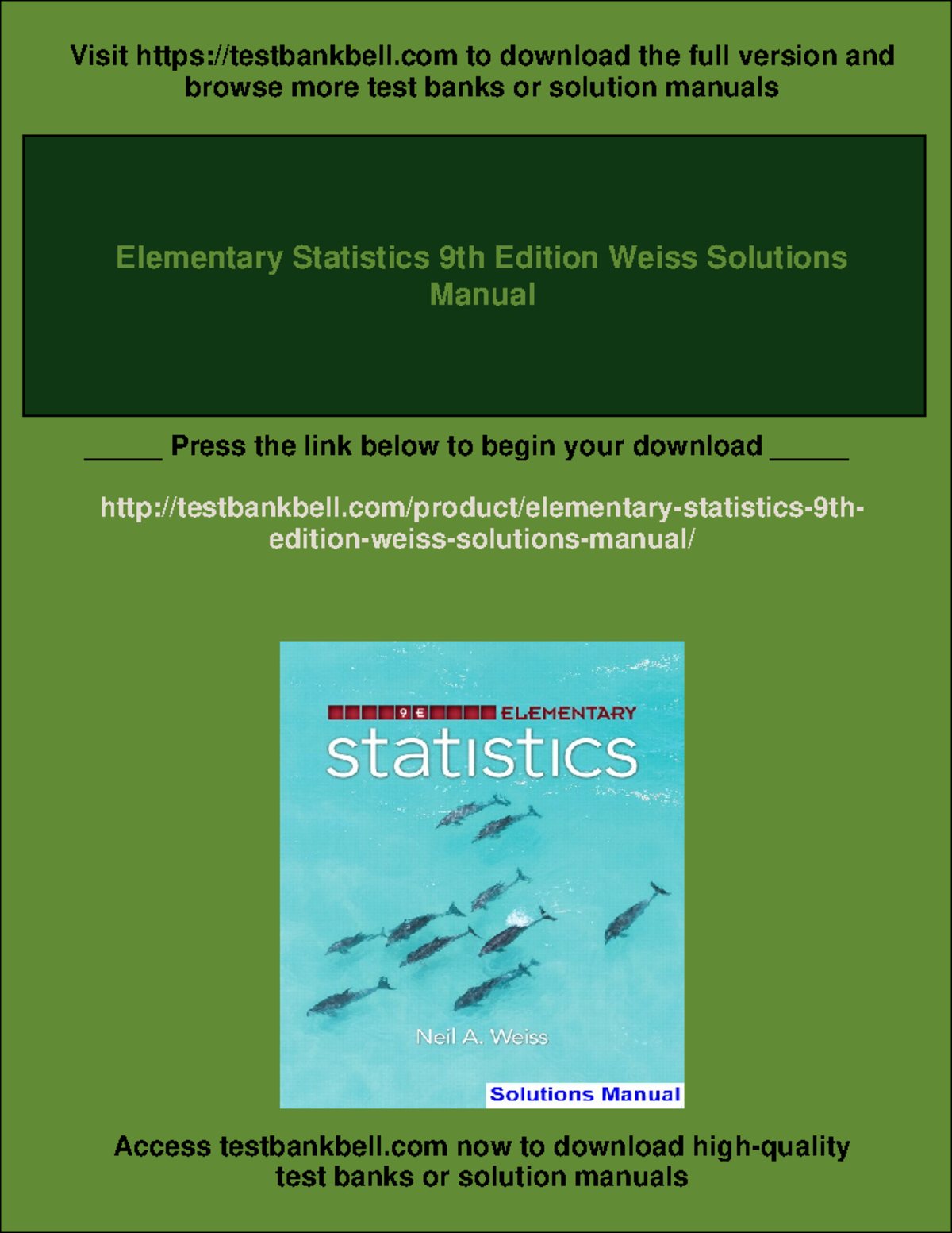 11122 - Elementary statistics 9th edition weiss solutions manual is ...