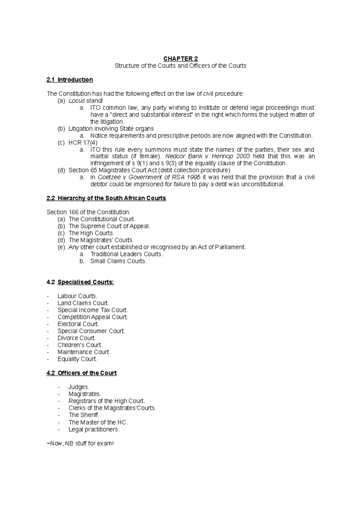 Chapter 2 summary - Structure of the Courts and Officers of the Courts ...