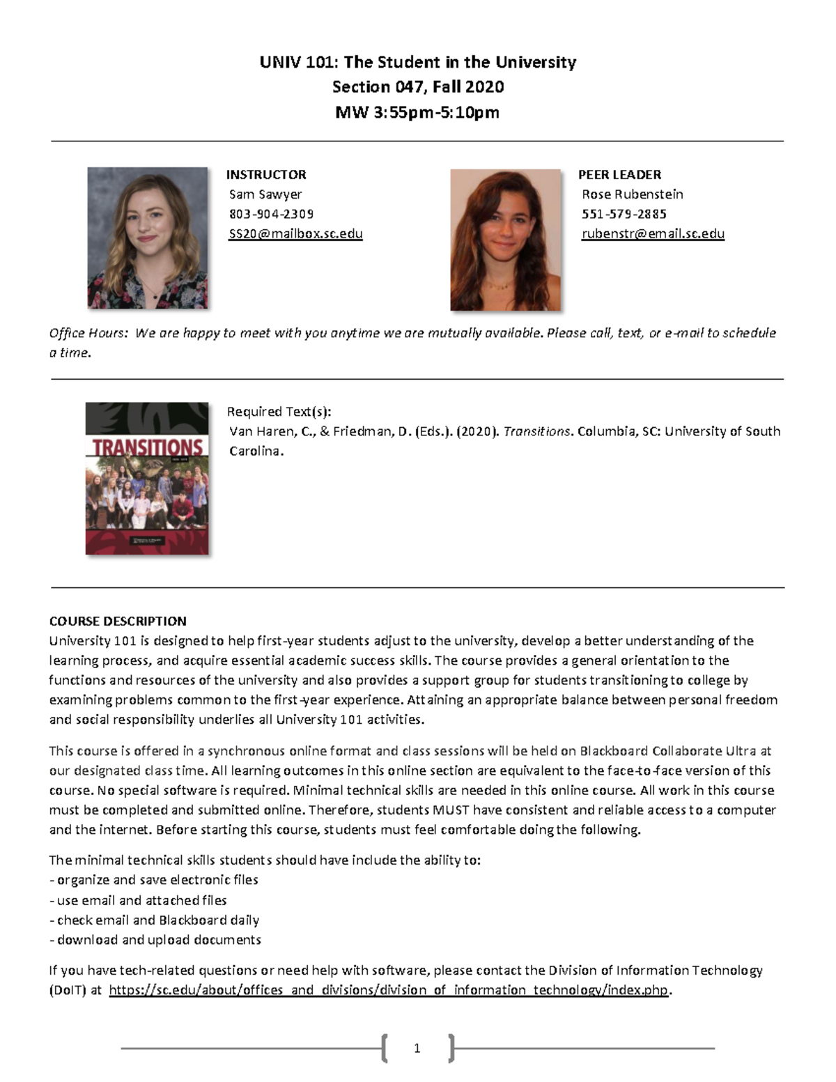 UNIV 101-047 Updated Syllabus for Fall 2020 - Student Success Focus ...
