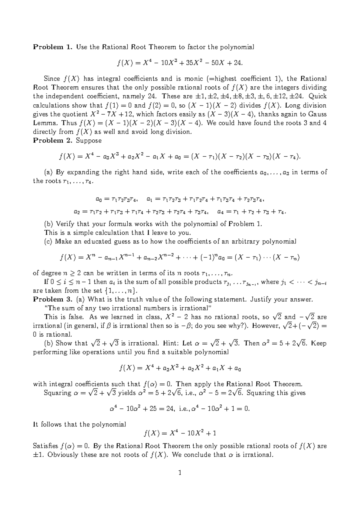 S5 - Homework Assignment for students - Problem 1 the Rational Root ...