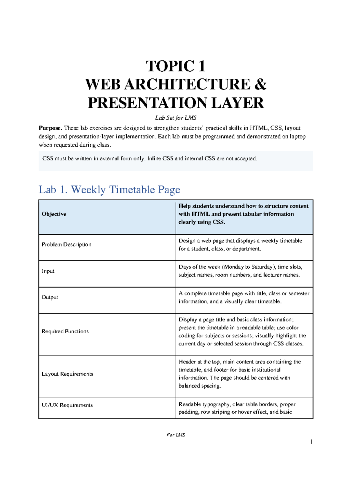 Lab 1 - Web Architecture & Presentation Layer: HTML/CSS Exercises for ...