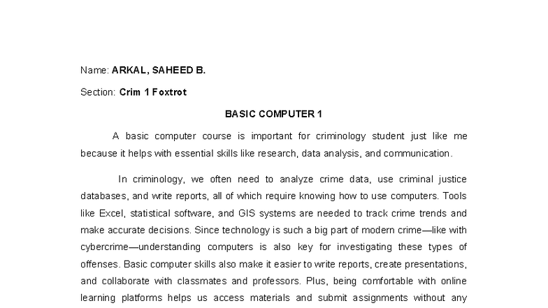 Crim 1 Foxtrot: Importance of Basic Computer Skills in Criminology ...