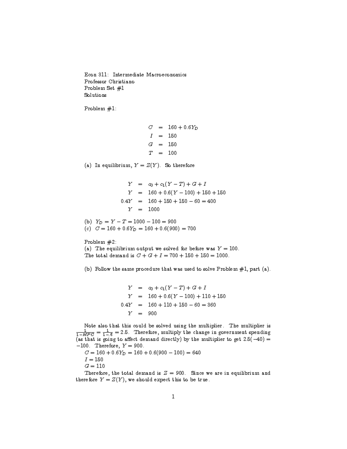 Chapter 3 practice problems - Econ 311: Intermediate Macroeconomics ...