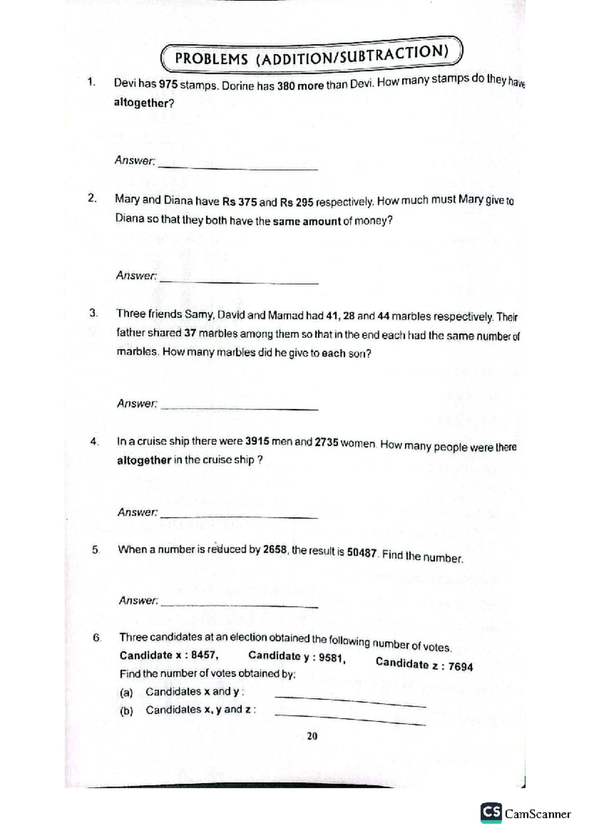 Maths G5 G6 Word Problems: Stamps, Money, Marbles & Votes - Studocu
