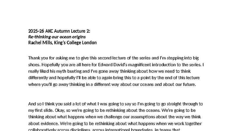 AKC 2 A2526 Rethinking Our Ocean Origins: Insights from Lecture 2 - Studocu