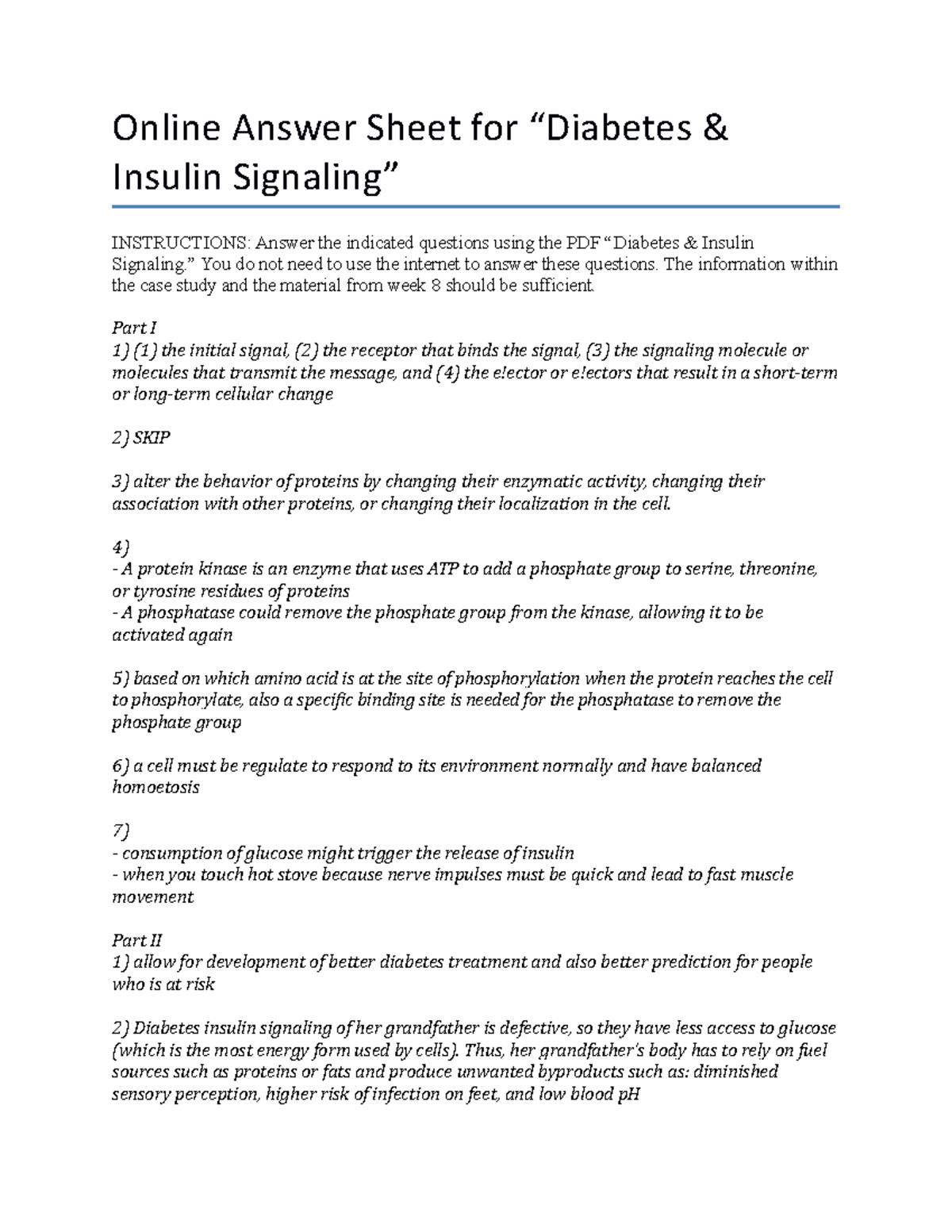 Diabetes Case Study Analysis Worksheet (Insulin Signaling) - Studocu