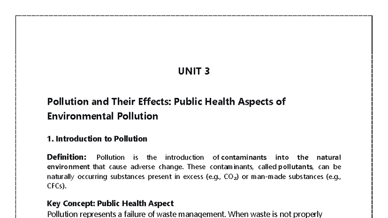 Unit 3: Pollution and Its Public Health Impacts - Studocu