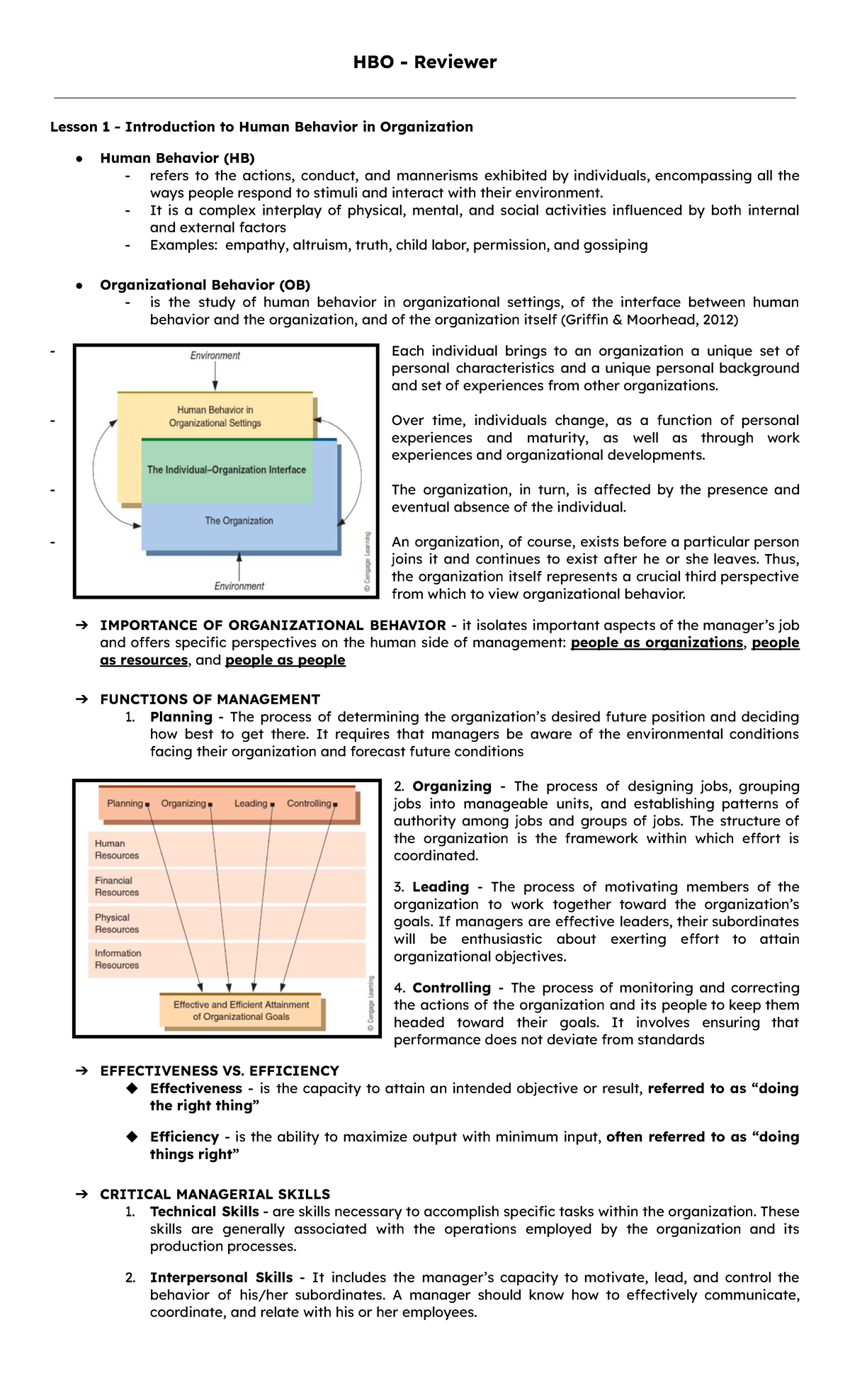 HBO Reviewer Lesson 1: Introduction to Human Behavior in Organizations ...