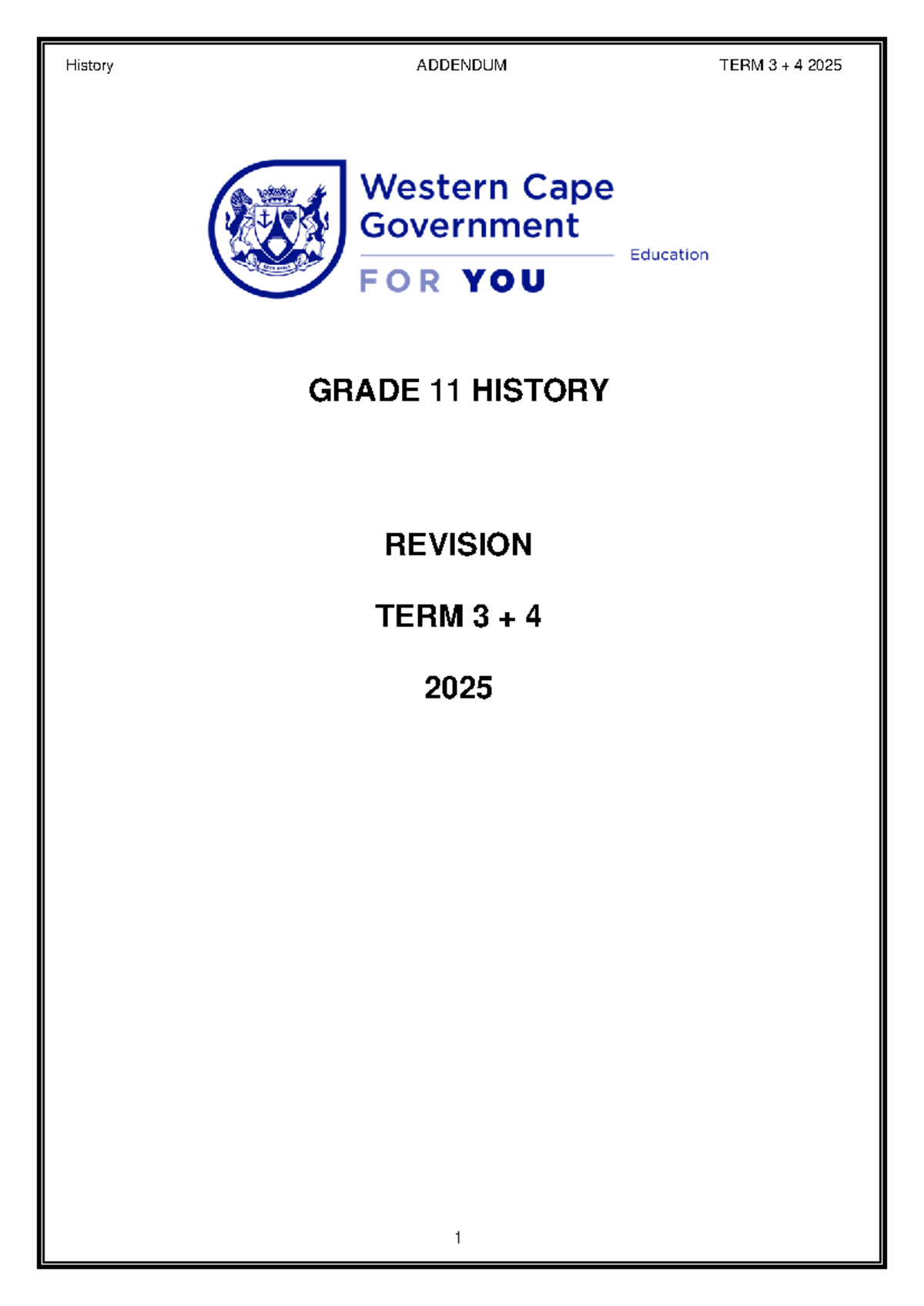 Grade 11 History Revision Addendum for Term 3 2025 - Studocu