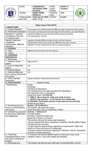 Composition of meat - This Daily Lesson Plan is designed for the ...