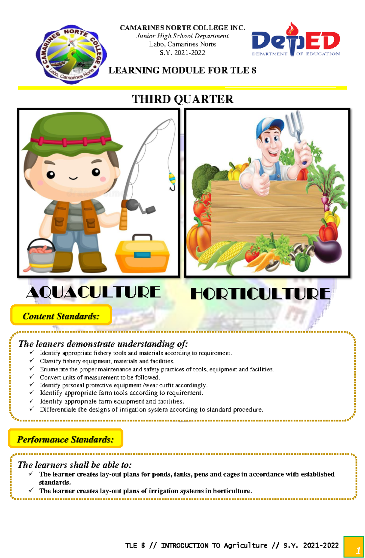 TLE 8 Learning Module: Aquaculture & Horticulture Q3 S.Y. 2021-22 - Studocu