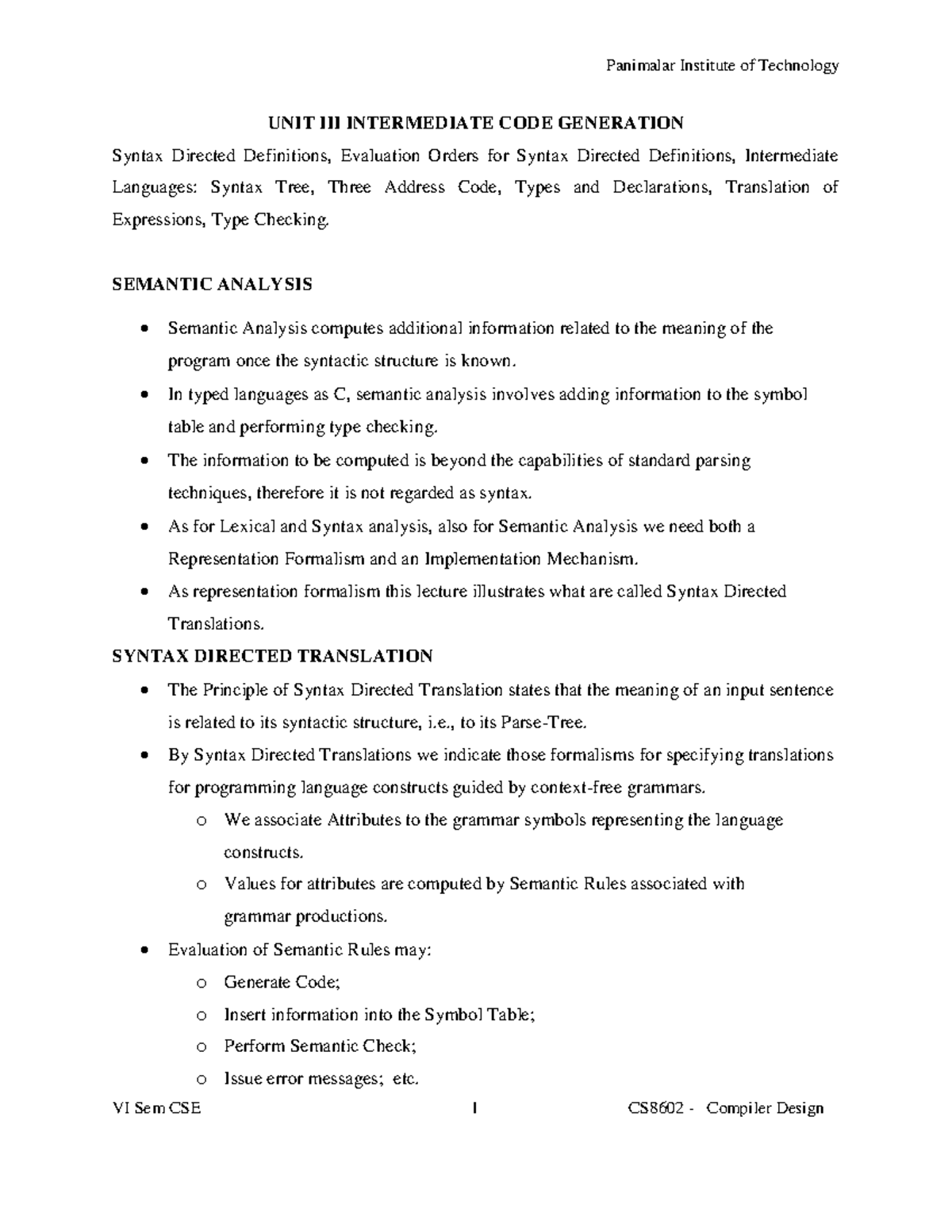 Intermediate Code Generation in Compiler Design (CS101 Lecture) - Studocu