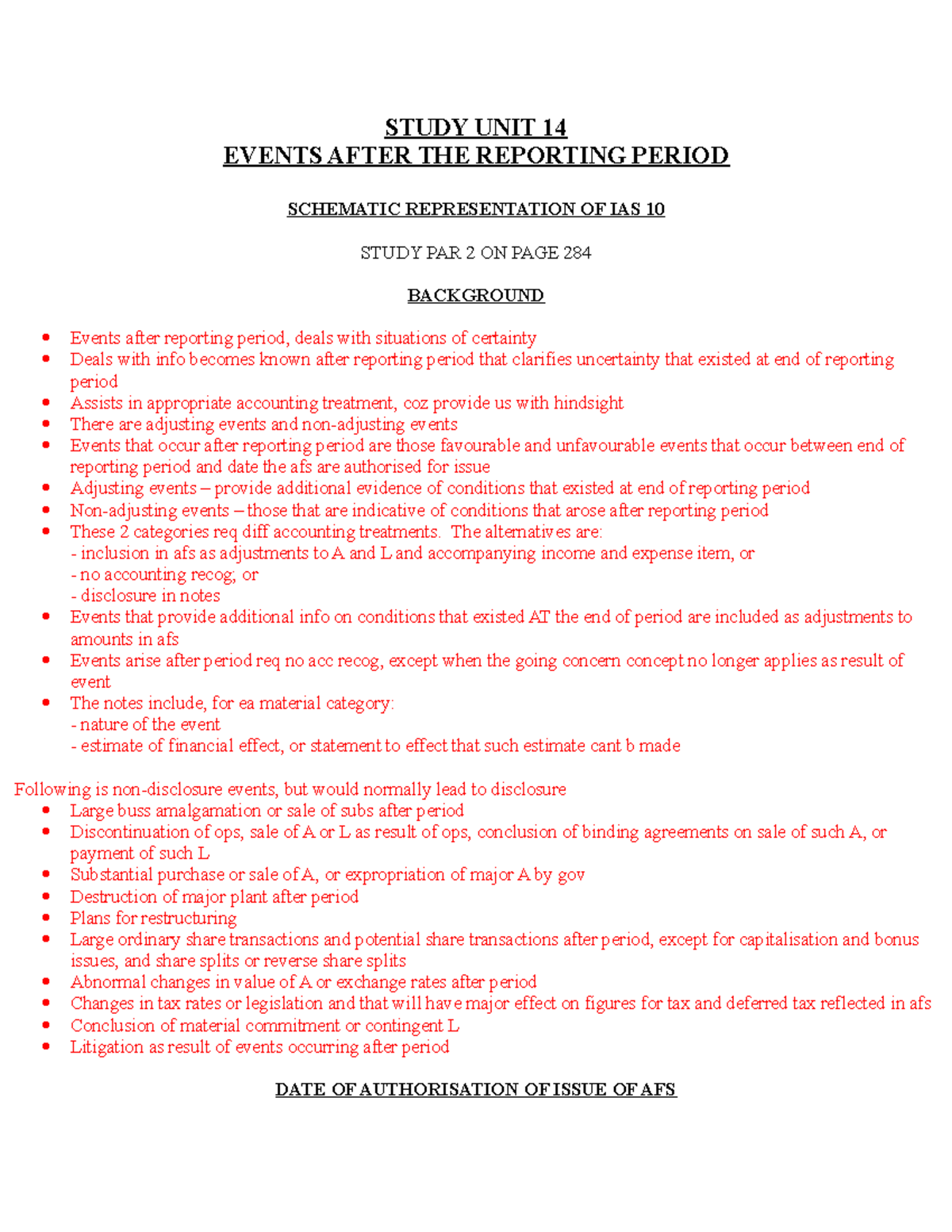 FAC2601 Study Unit 14 Events After the Reporting Period - STUDY UNIT 14 ...