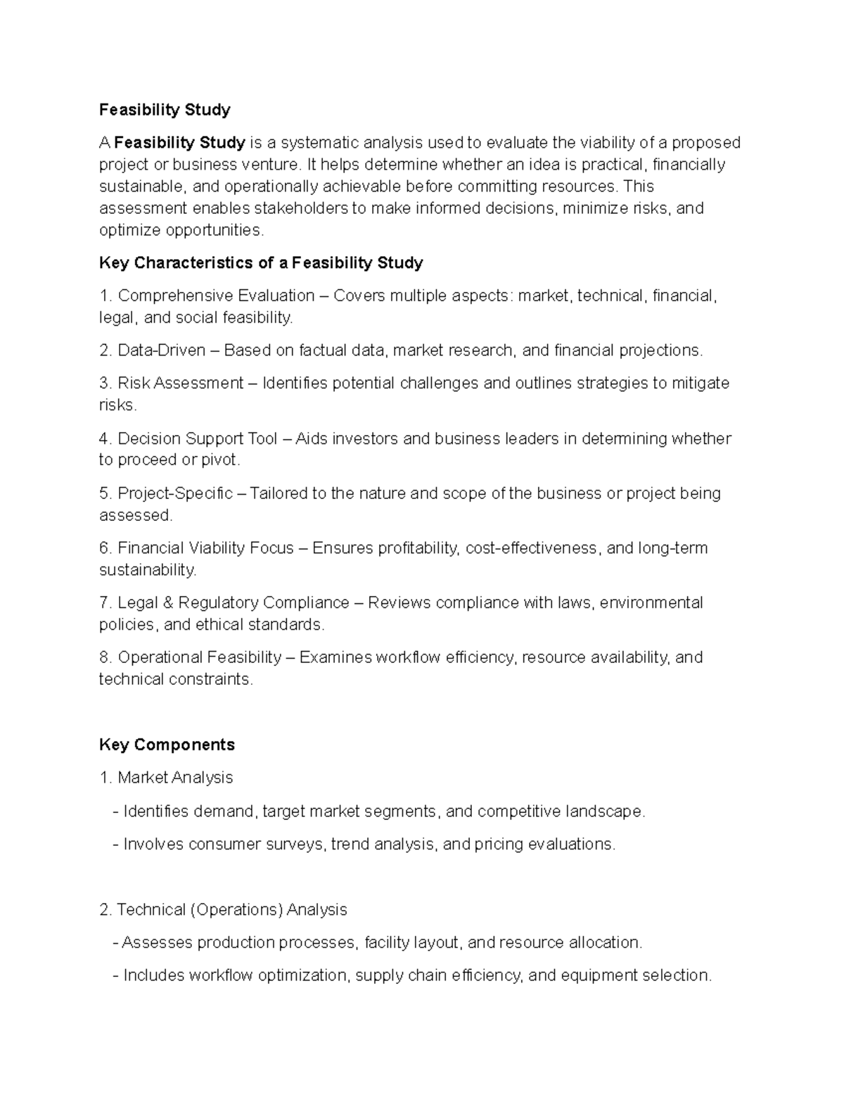 Feasibility Study: Characteristics, Key Components, and Analysis - Studocu