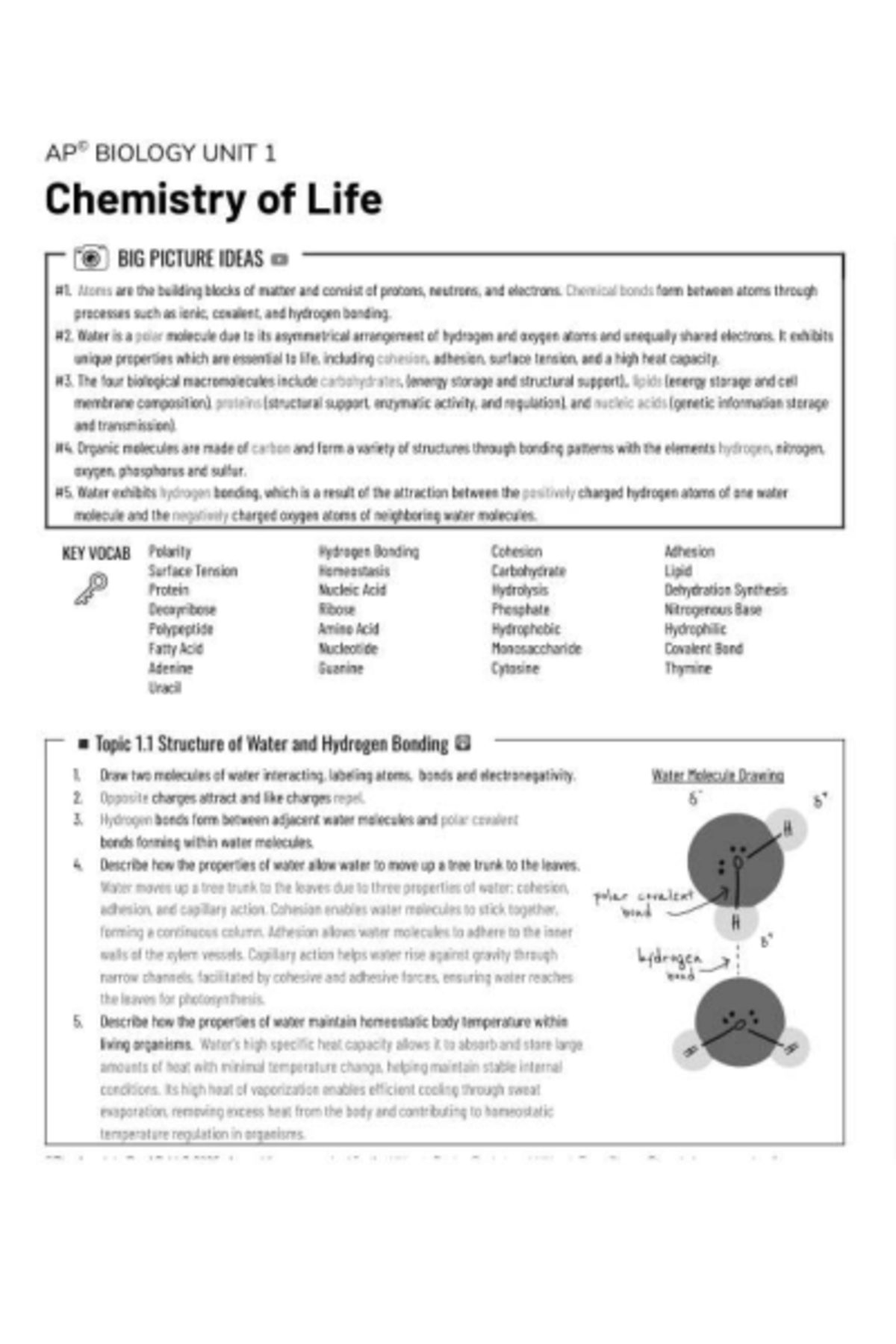 BIOLOGY UNIT 1 Study Guide: Chemistry of Life Concepts - Studocu